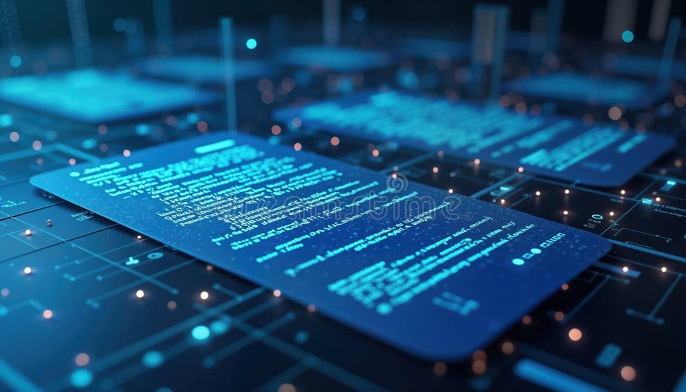 AI Tech Analyzes Unstructured Documents. ML Algorithms Extract Data. Digital Interface Displays ...