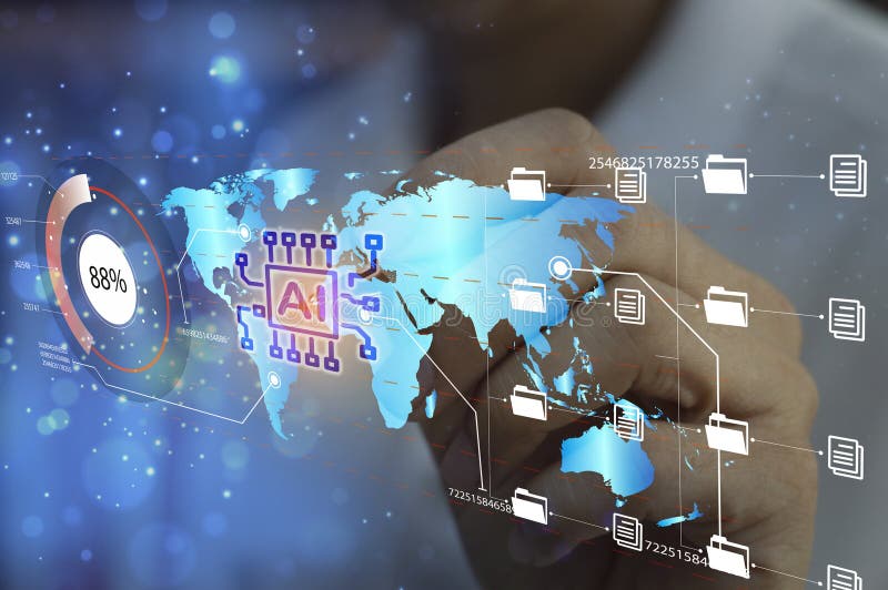 Ai Tech, Businessman Show Virtual Graphic Global Internet Connect Chat ...