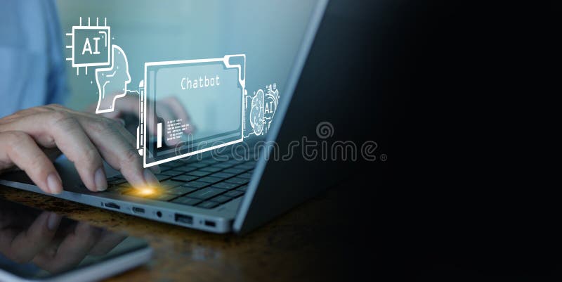 AI Tech. Chat Bot, Chat with Ai. Virtual Graphic of a Chatbot on a ...