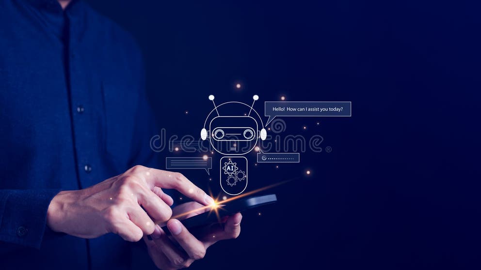 Ai Tech, Man Show Virtual Graphic Global Internet Connect ChatGPT Chat with AI, Artificial ...