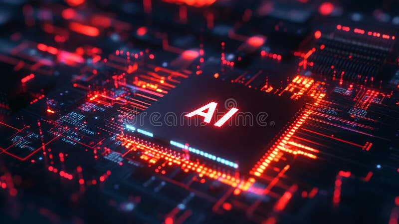 Ai Tech Revolution: Futuristic Circuit Board with Glowing Red Ai Chip ...
