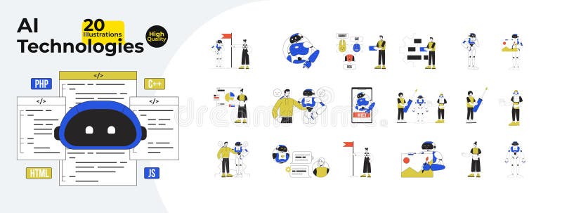 AI Technologies Flat Line Concept Vector Spot Illustrations Bundle Stock Vector - Illustration ...