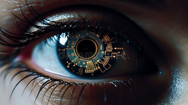AI Technologu in Humans, Bionic Eye, Microchip Stock Illustration ...