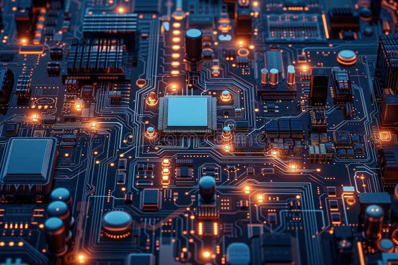 AI Analyzes Central CPU on Interface Microchip Circuit Board in Digital ...