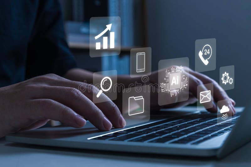 Ai Technology. Business People Working on Laptop Computer, Concept of ...