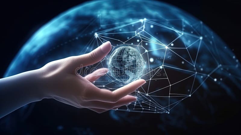 AI Technology. Businessman Holding Global Virtual Digital Intelligence ...