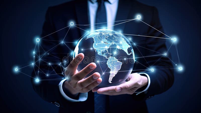 AI Technology. Businessman Talking with Virtual Digital Brain, Chat ...