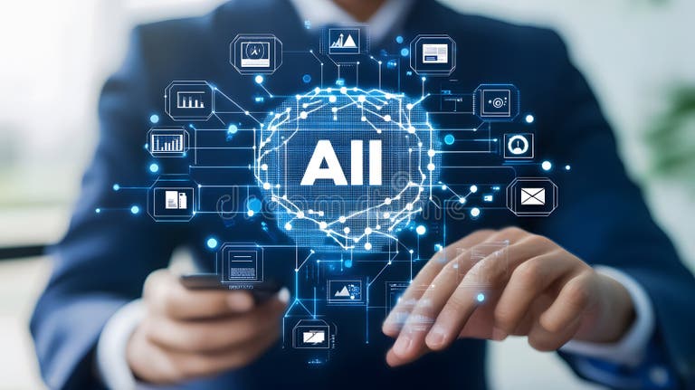 AI Technology Concept Businessman Interacting with Artificial ...