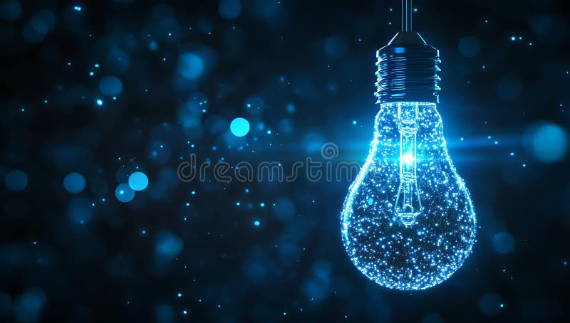 AI Technology Concept: Glowing Blue Light Bulb Symbolizing Innovation ...