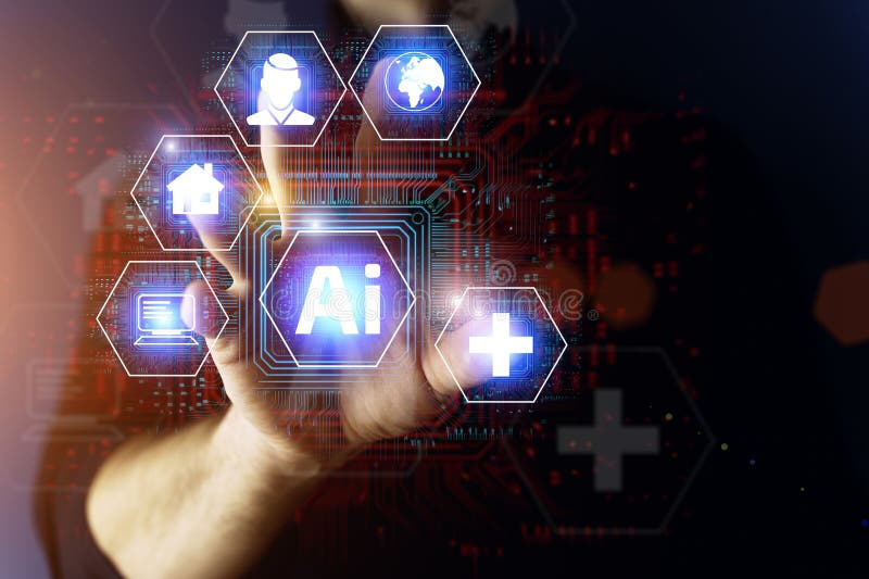 Ai Technology Concept. Man Uses Holographic Interface Business ... Ai Technology Concept. Man Uses Holographic Interface Business ...