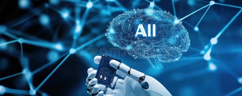 AI Technology Concept with Robotic Hand and Digital Brain Showing ...