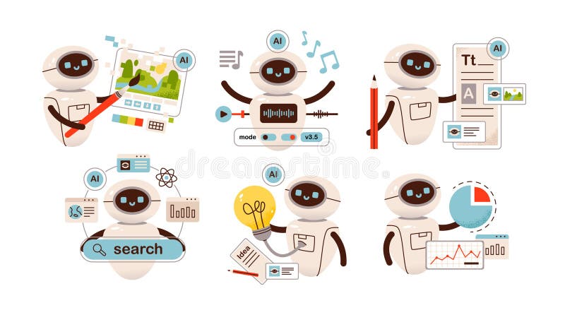 AI Technology Concept. Robots Help in Generating Images, Music, Writing ...