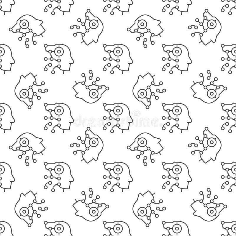 AI Technology Head Vector Colored Seamless Pattern Stock Illustration - Illustration of detect ...