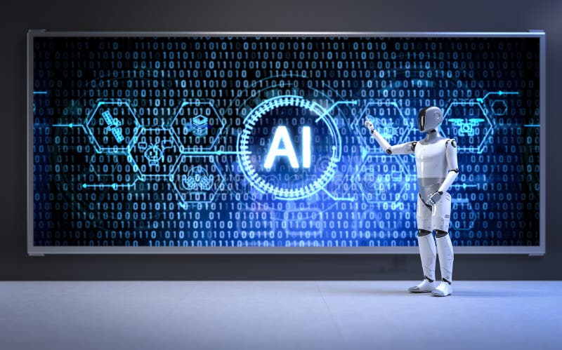 Ai Technology with Humanoid Robot with Hud Graphic Interface Stock ...