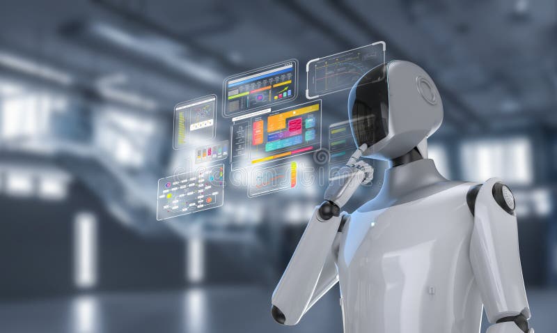 Ai Technology with Humanoid Robot with Hud Graphic Interface Stock ...