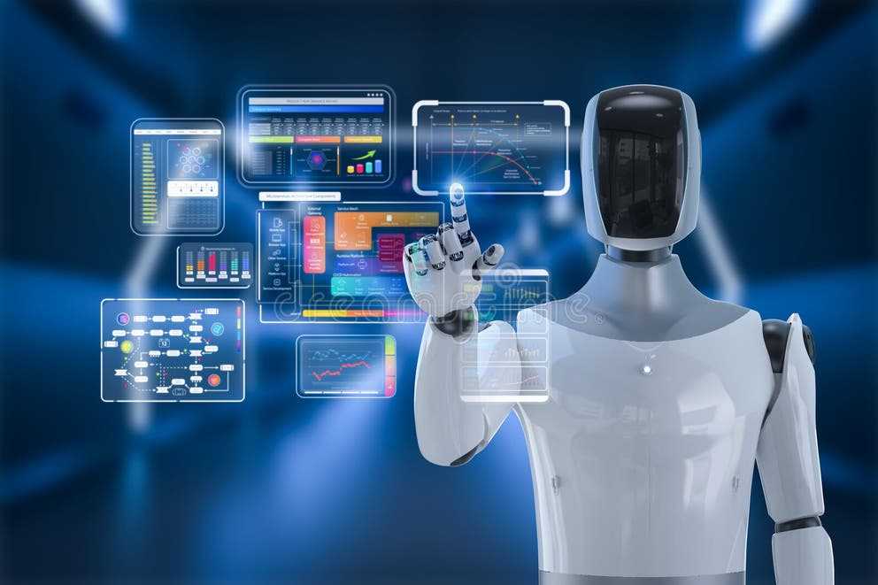 Ai Technology with Humanoid Robot with Hud Graphic Interface Stock ...