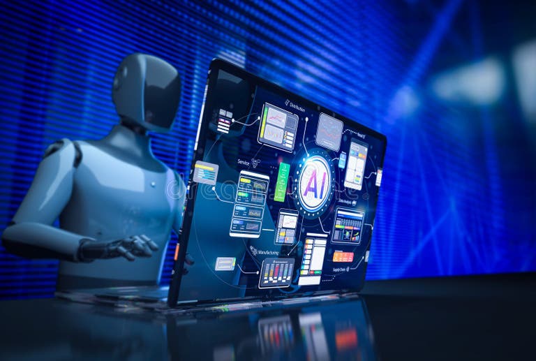 Ai Technology with Humanoid Robot with Hud Graphic Interface Stock ...