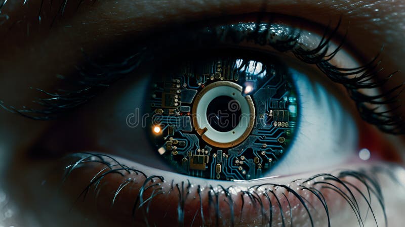 AI Technology in Humans, Bionic Eye, Microchip Stock Illustration ...