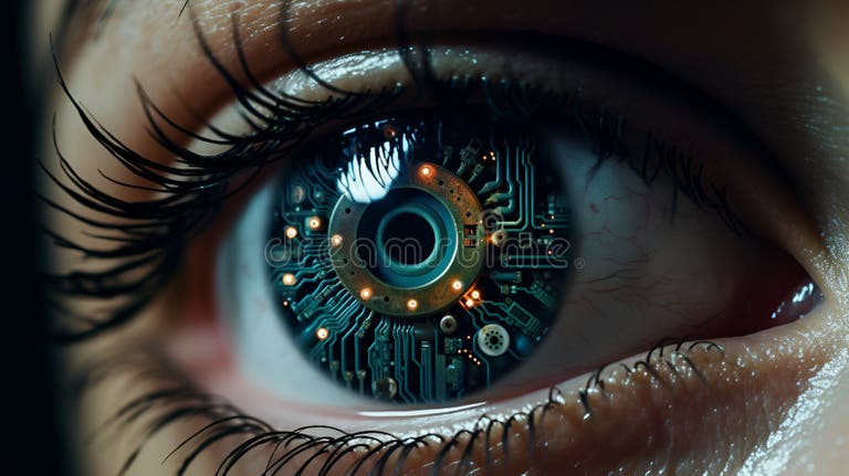 AI Technology in Humans, Bionic Eye, Microchip Stock Illustration ...