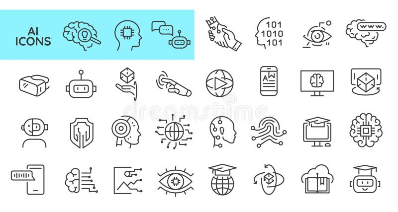 AI Technology Icons Set stock illustration. Illustration of cybernetics ...