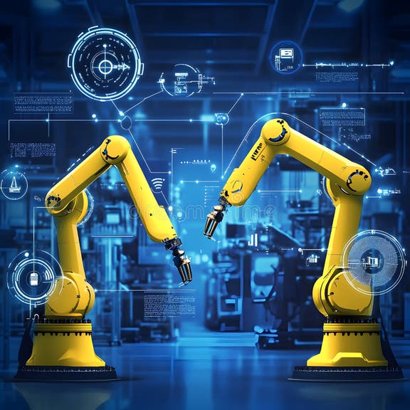 Ai Technology in Industry Yellow Robot Framework Optimizing Data Driven Decision Making Stock ...