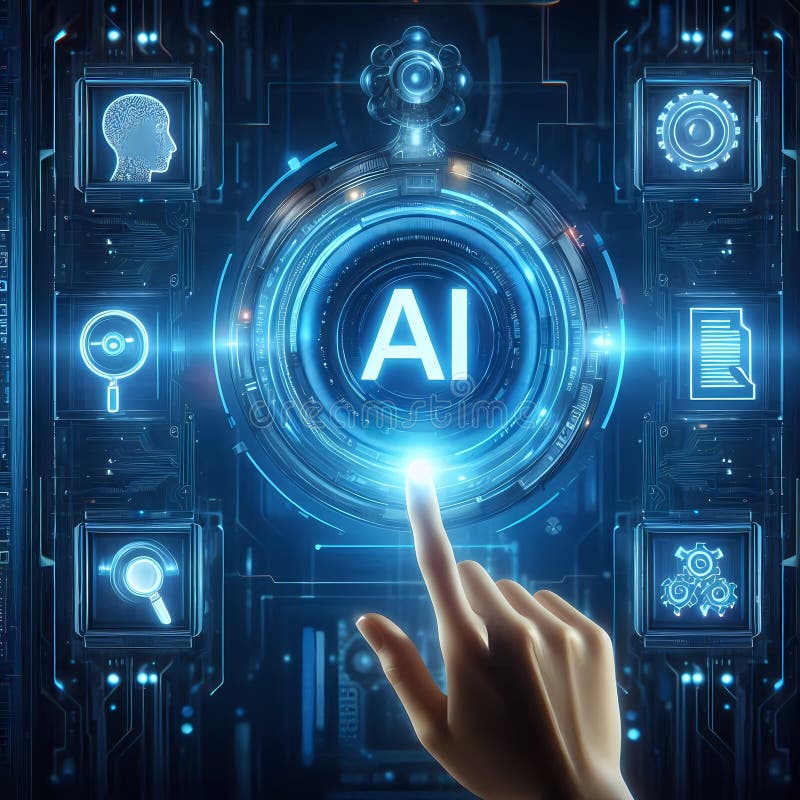 AI Technology Interface – Futuristic Touchscreen Interaction. Hand is ...