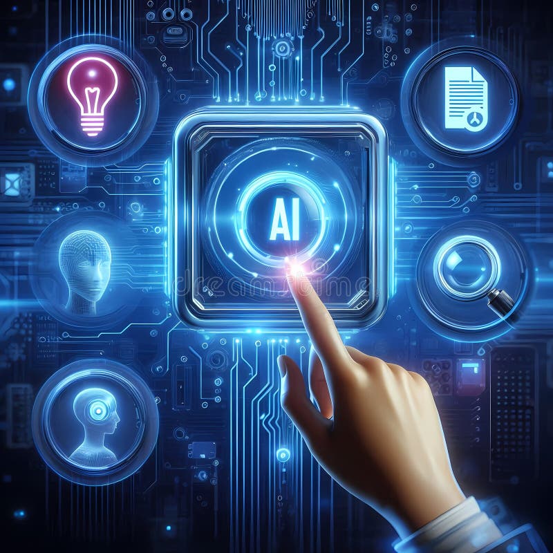 AI Technology Interface – Futuristic Touchscreen Interaction. Hand is ...