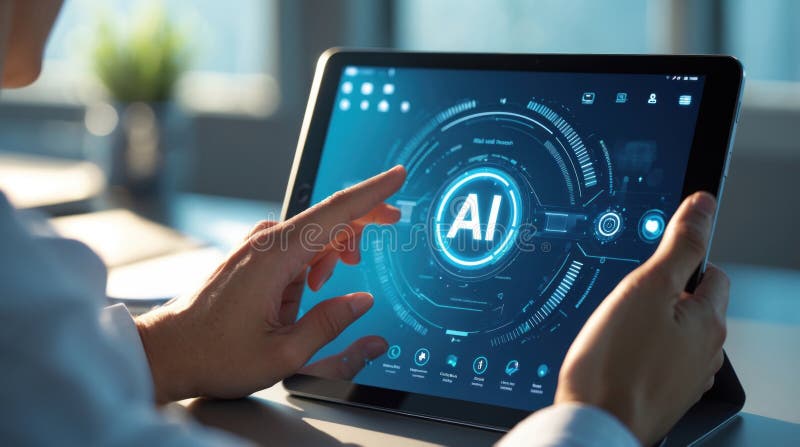 AI Technology Interface on Tablet with User Interaction Stock ...
