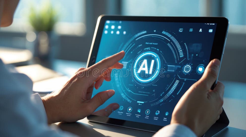 AI Technology Interface on Tablet with User Interaction Stock ...