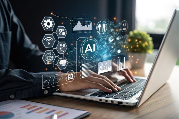 AI Technology on Laptop Data Analytics, Machine Learning, and Digital Transformation Stock ...