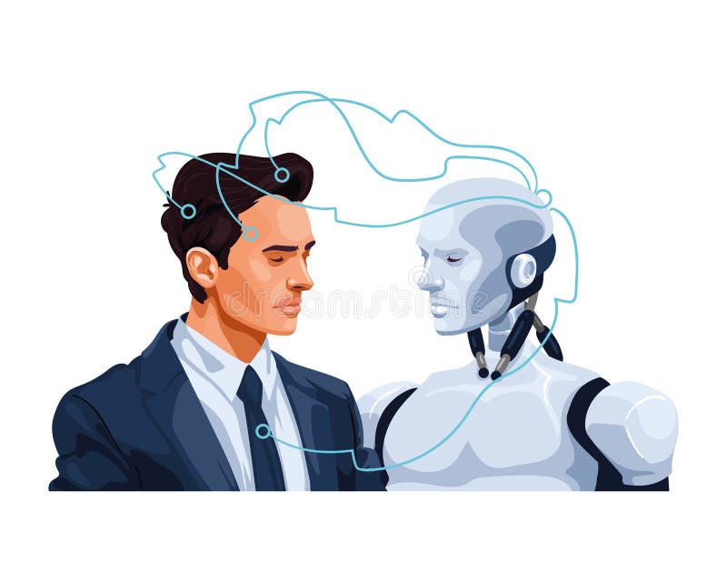 Ai Technology Man and Robot Connecting Minds Stock Vector ...