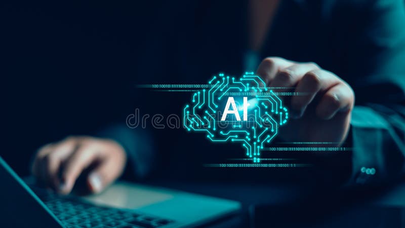 AI Technology Power Artificial Intelligence, Woman Points Pen at AI ...