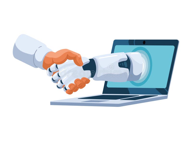 Ai Technology Robot and Man Virtual Handshake Stock Illustration ...