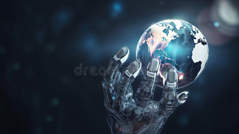 AI Technology. Virtual Artificial Intelligence Holding the Earth, Stock ...
