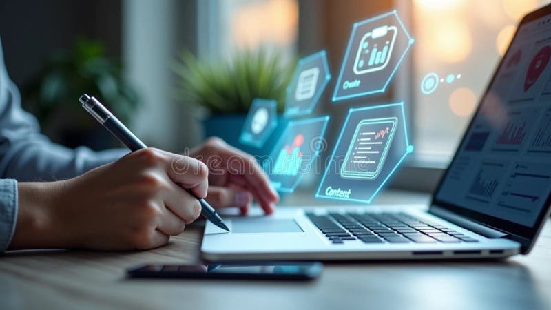 AI Technology, Young Man Using Laptop with Ai Assistant. Command To ...