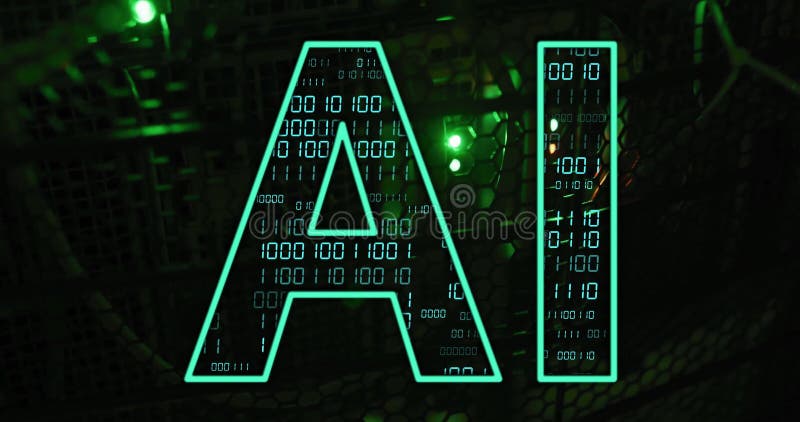 AI Text with Binary Code Animation Over Dark Technological Background Stock Video - Video of ...