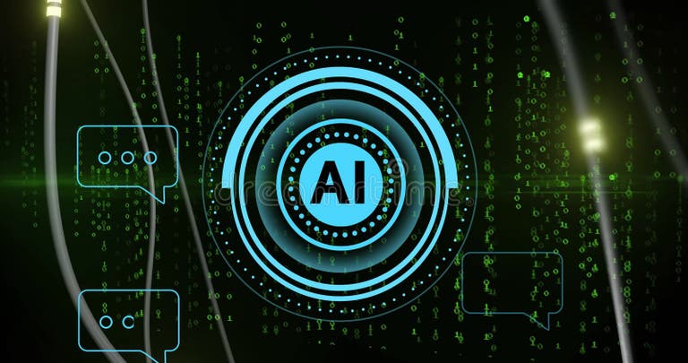 AI Text Bubbles and Binary Code Image Over Green Digital Background Stock Illustration ...