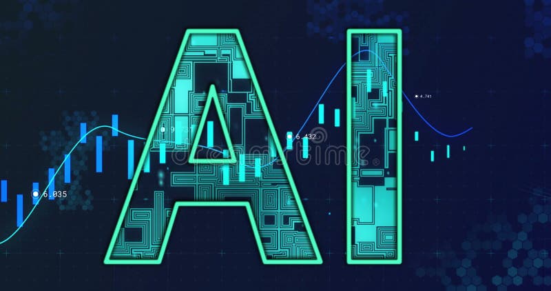 AI Text with Digital Circuit Pattern Overlaying Financial Graph and ...