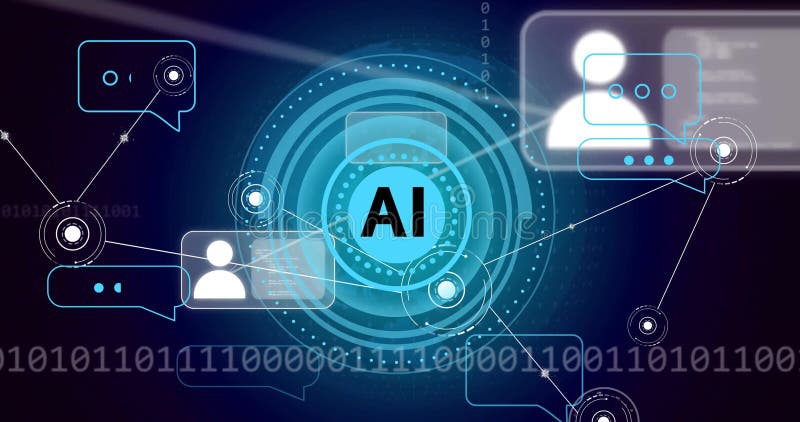 AI Text and Icons Animation Over Digital Network Connections and Binary Code Stock Video - Video ...