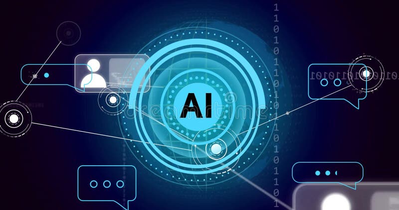 AI Text and Icons Image Over Digital Network Connections and Binary Code Stock Illustration ...