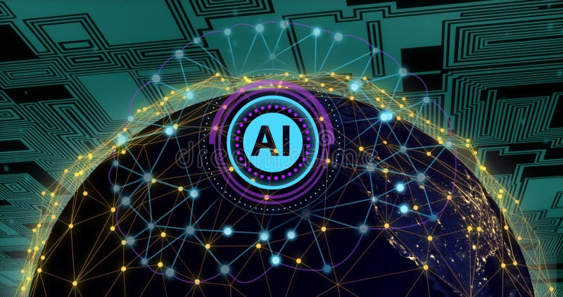 AI Text and Network Connections Animation Over Digital Globe Stock ...