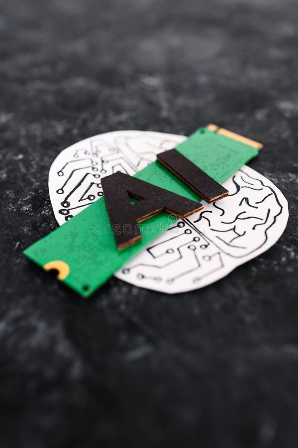 AI Text on Top of Microchip and Half Human Half Robot Brain, Artificial ...