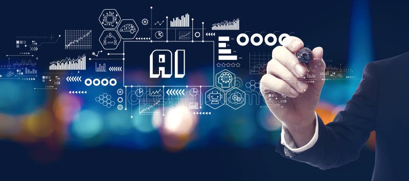 AI Theme with Businessman at Night Stock Photo - Image of dark, night ...