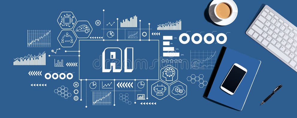 AI Theme with Computer Keyboard and Office Items Stock Image - Image of ...