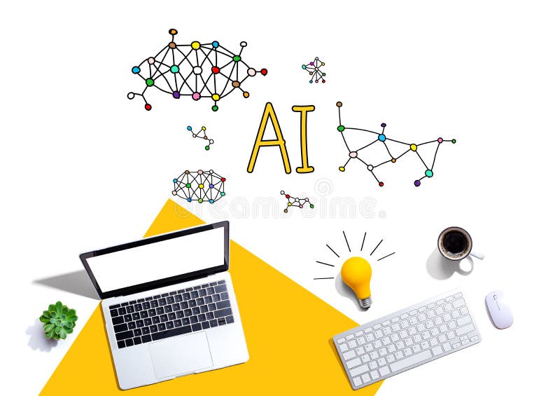 AI Theme with Computers and a Lightbulb Stock Illustration ...