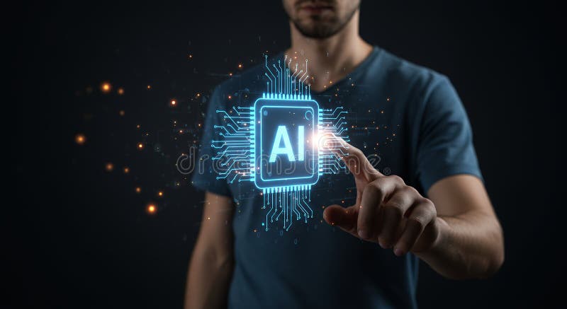 AI Touch Man Interacting with Artificial Intelligence, Digital Future ...