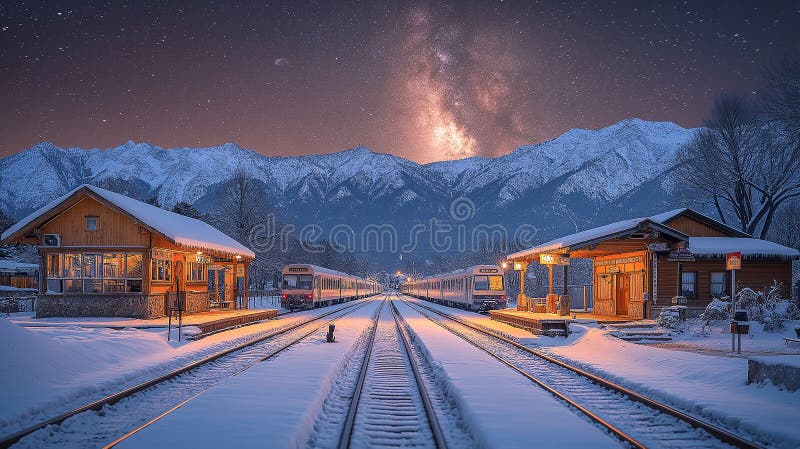AI Train Running in Winter Snow Scene Stock Illustration - Illustration ...