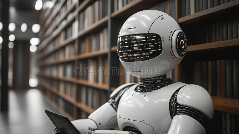 AI Tutor Engages Students in a Modern Library with Advanced Digital ...