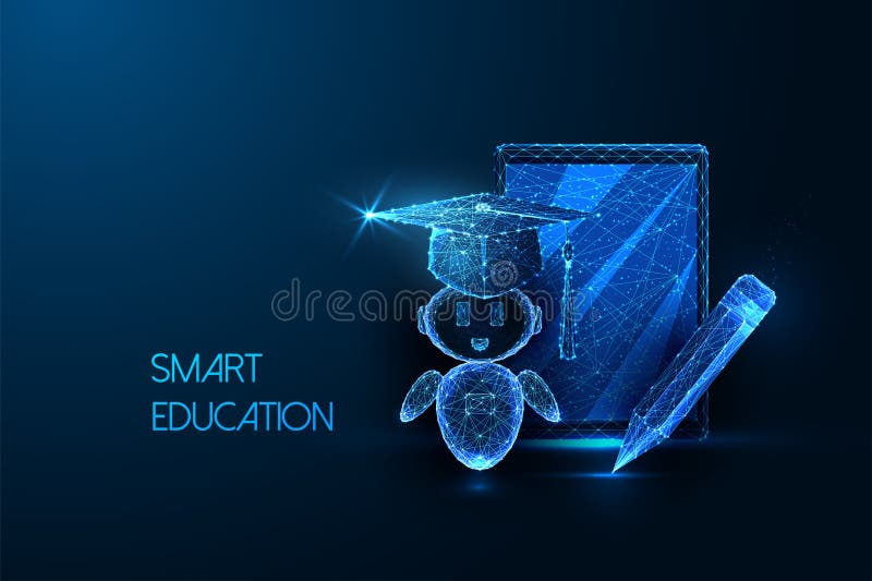 AI Tutor with Graduation Cap, Tablet, and Pencil. Smart Education, E ...