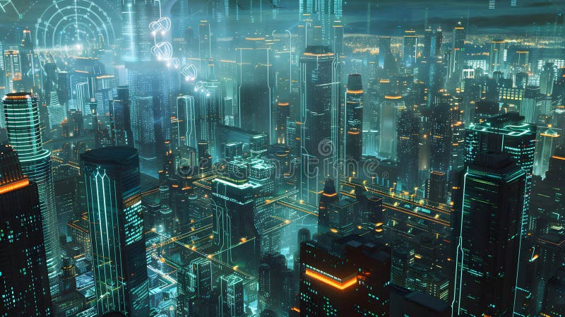AI-urban Environment Digital Networks Futuristic Infrastructure Stock ...